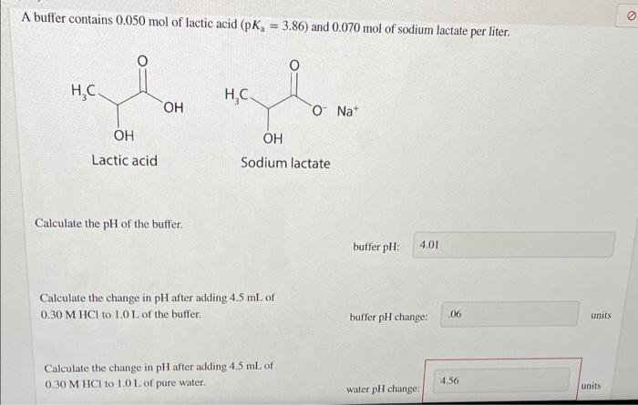 Solved A buffer contains 0.050 mol of lactic acid (pK, = | Chegg.com