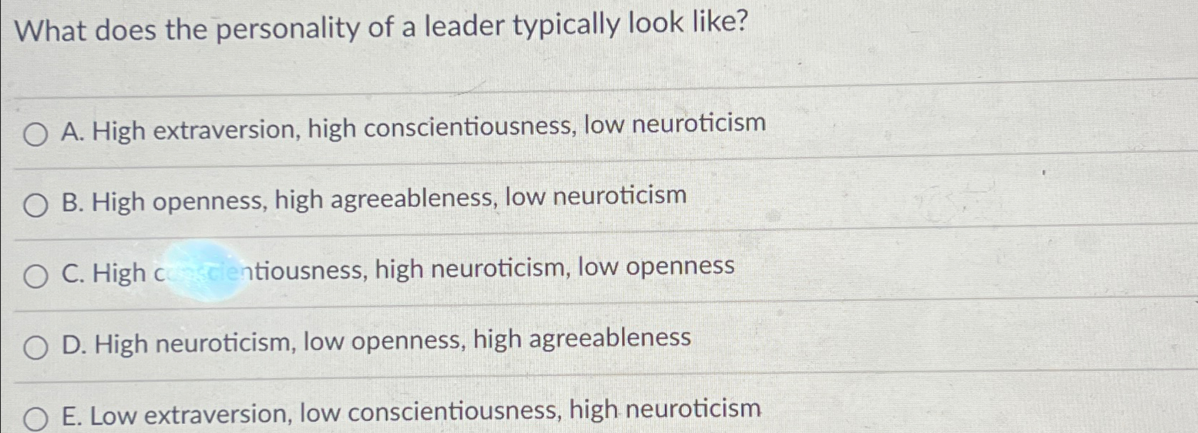 Solved What does the personality of a leader typically look | Chegg.com