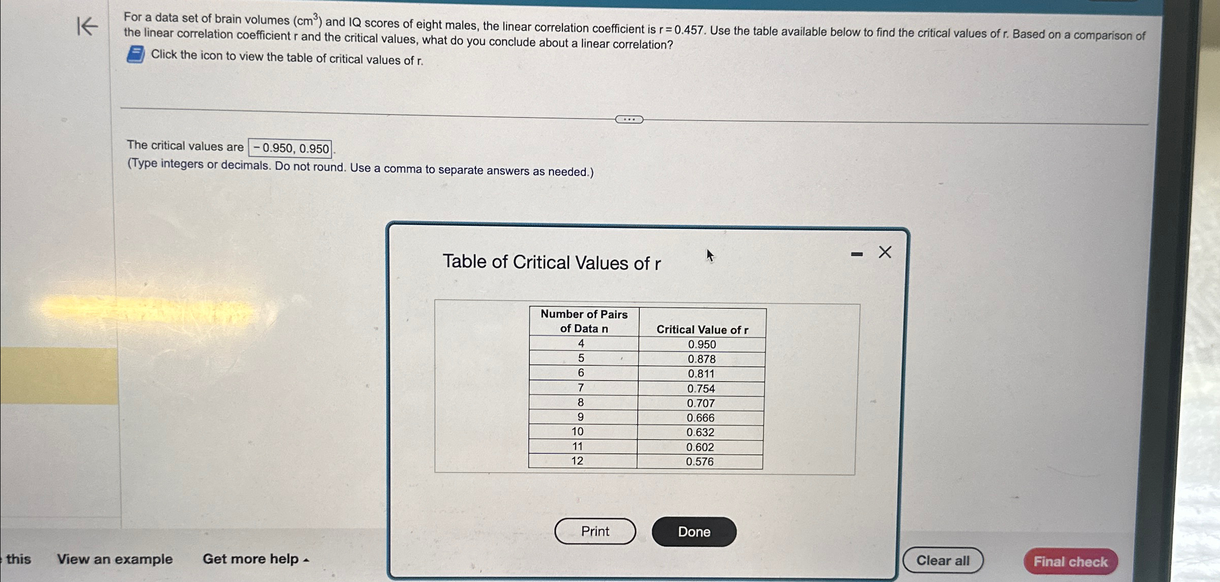 Solved For a data set of brain volumes (cm3) ﻿and IQ ﻿scores | Chegg.com