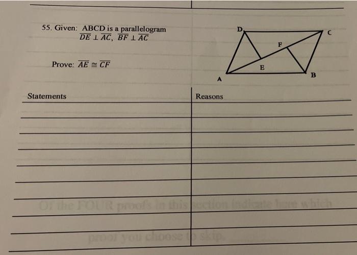 Solved D 55. Given: ABCD is a parallelogram DE 1 AC, BF I AC | Chegg.com