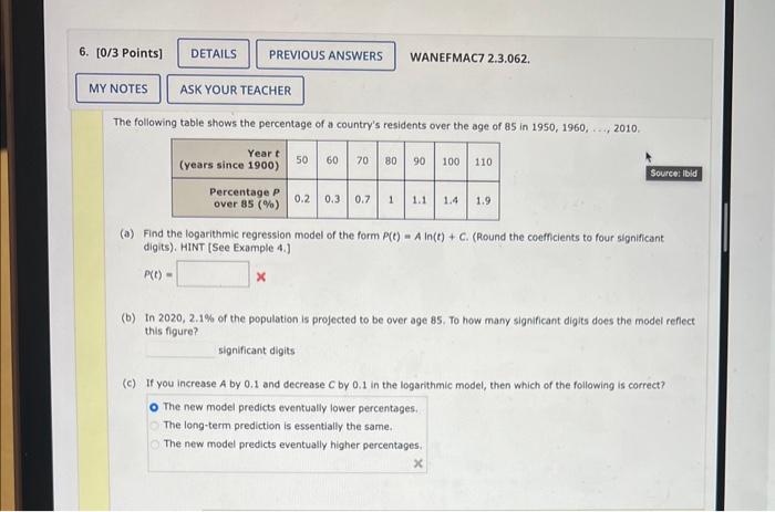 (a) Find the logarithmic regression model of the form | Chegg.com