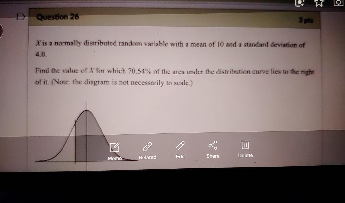 Solved Question 26 3 Pts X Is A Normally Distributed Random 