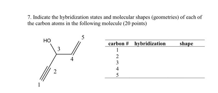 Solved 7. Indicate the hybridization states and molecular | Chegg.com