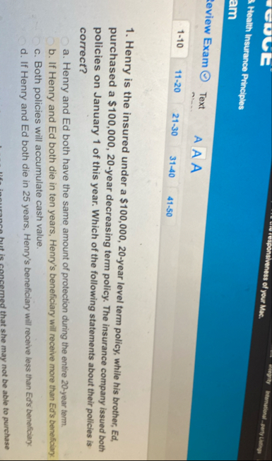 Solved Health Insurance PrinciplesReview ExamTextAA | Chegg.com