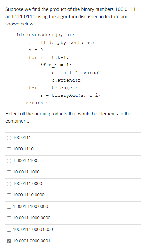 Solved Suppose we find the product of the binary numbers | Chegg.com