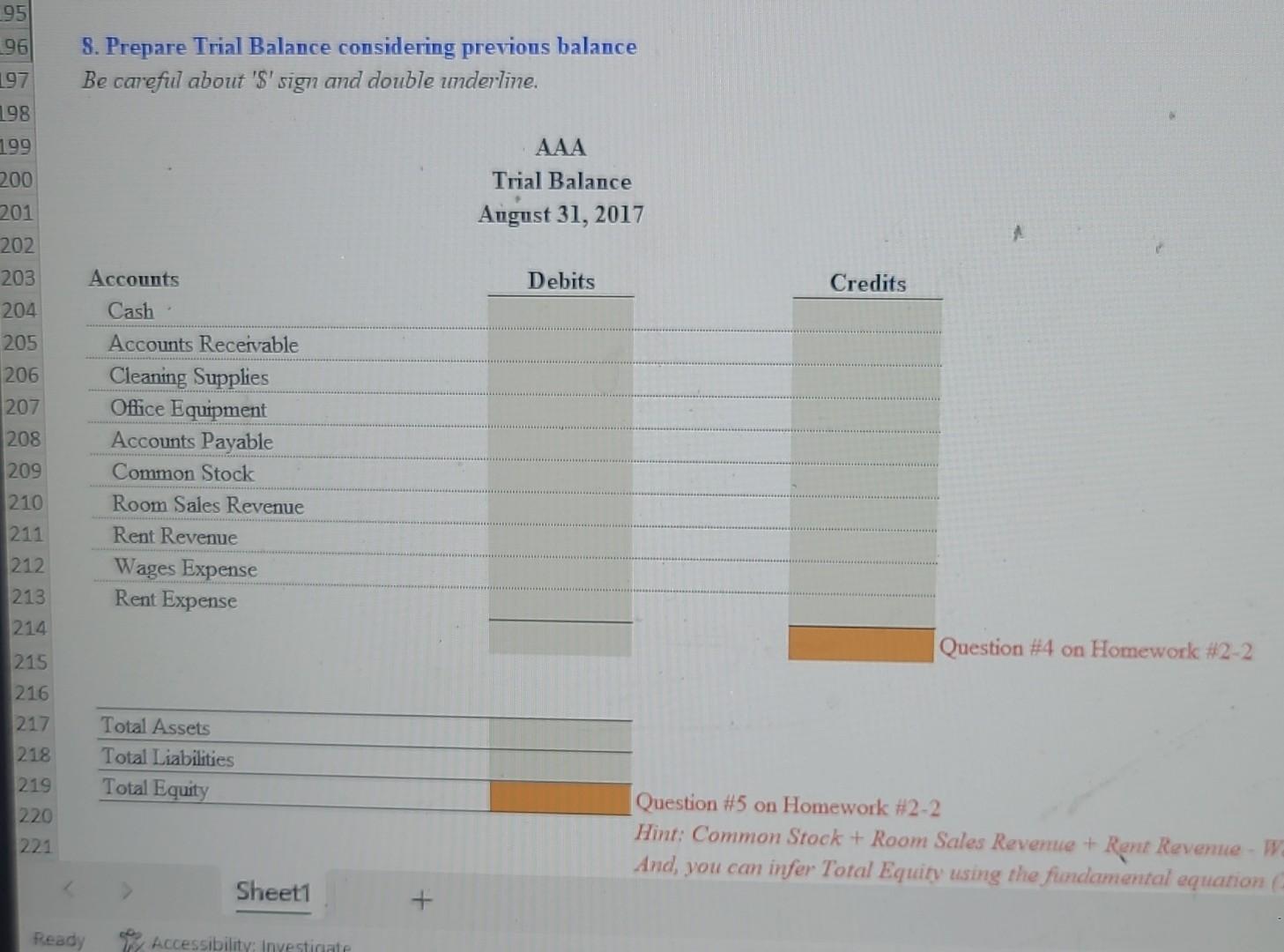Instruction 1. Identify the type of accounts (i.e., | Chegg.com
