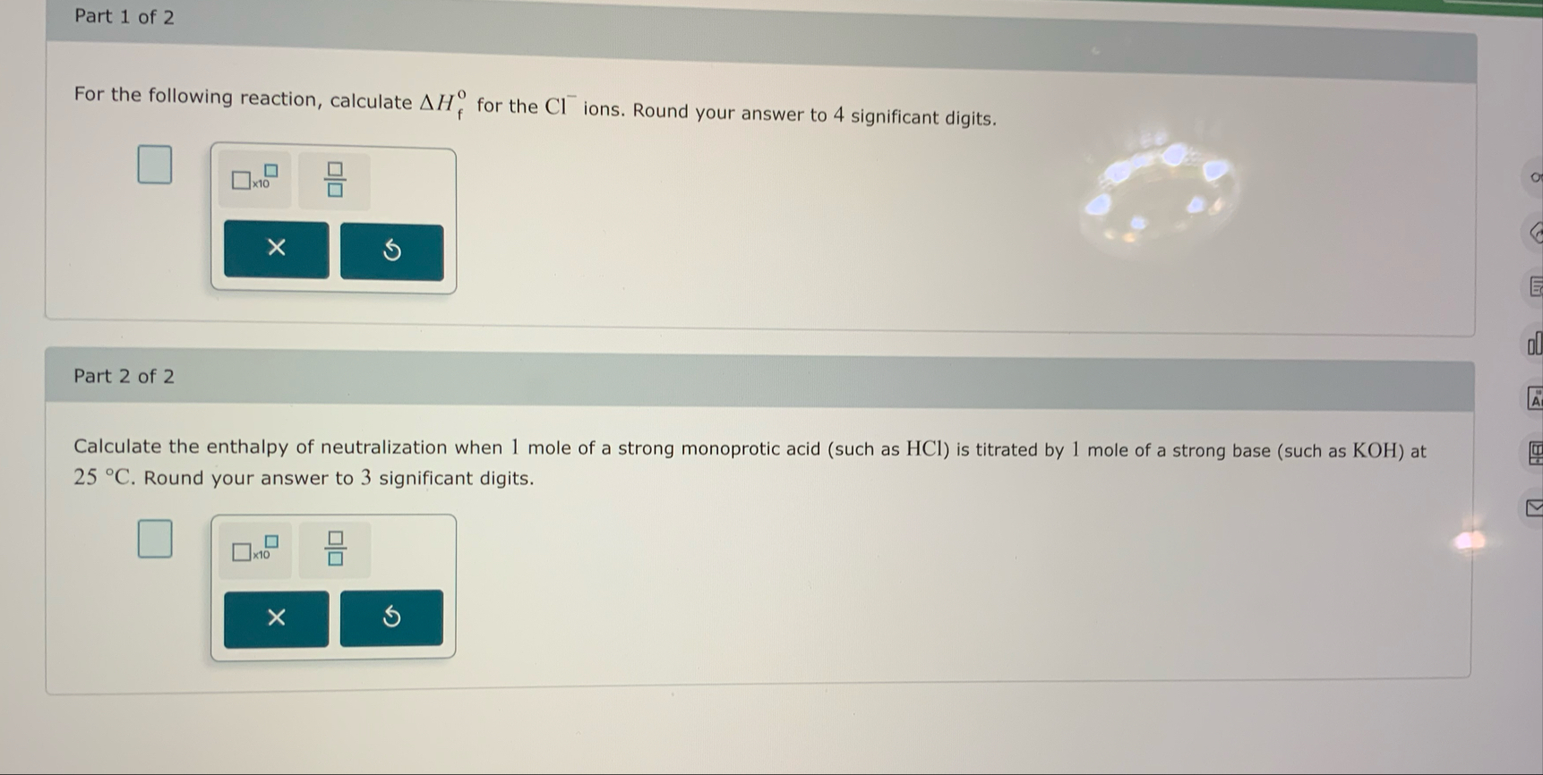 Part 1 ﻿of 2For the following reaction, calculate | Chegg.com
