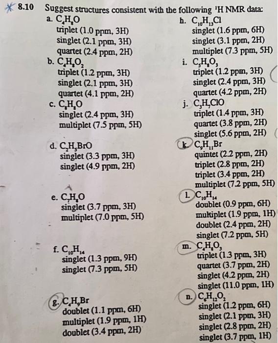 Solved Suggest structures consistent with the following ’H | Chegg.com