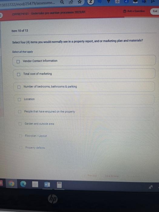 Solved Select four (4) items you would normally see in a | Chegg.com