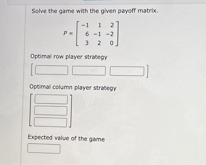 Solved Solve the game with the given payoff matrix. | Chegg.com