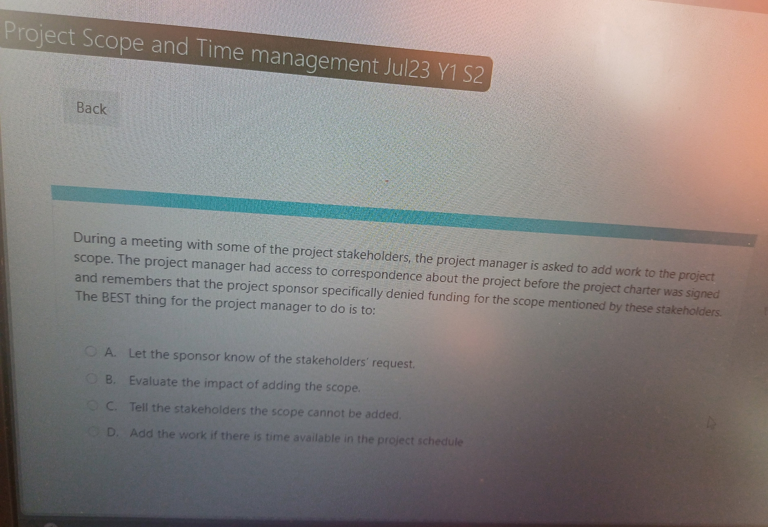 Solved Project Scope and Time management Jul23 ﻿Y1 | Chegg.com