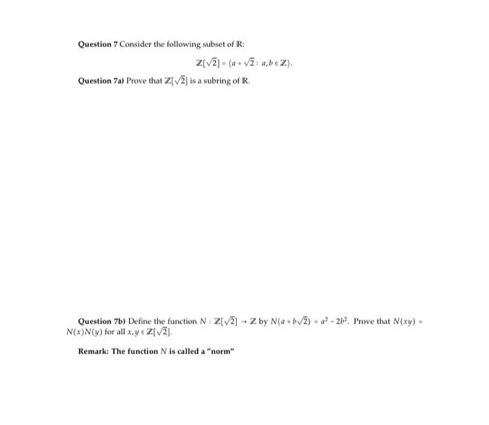 Solved Question 7 Consider the following subset of R : | Chegg.com