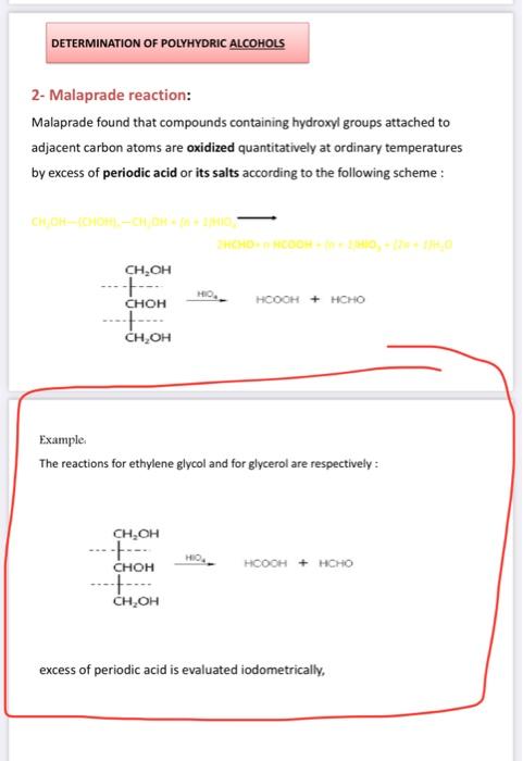 Solved DETERMINATION OF POLYHYDRIC ALCOHOLS 2- Malaprade | Chegg.com
