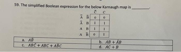 Solved 59. The simplified Boolean expression for the below | Chegg.com