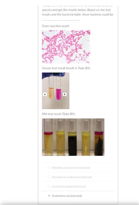 Solved species and get the results below. Based on the test | Chegg.com