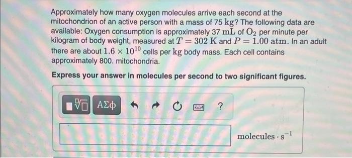 Solved Approximately how many oxygen molecules arrive each | Chegg.com