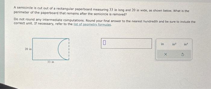 Solved A semicircle is cut out of a rectangular paperboard | Chegg.com