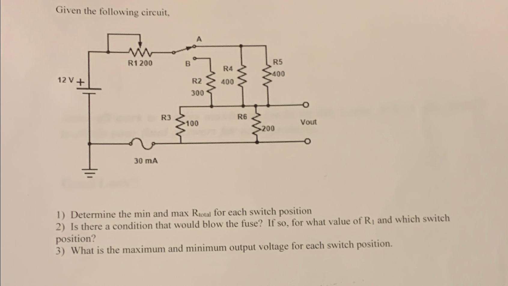 Solved Given the following circuit,Determine the min and max | Chegg.com