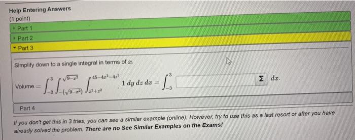 Solved Help Entering Answers (1 point) Part 1 Part 2 - Part | Chegg.com
