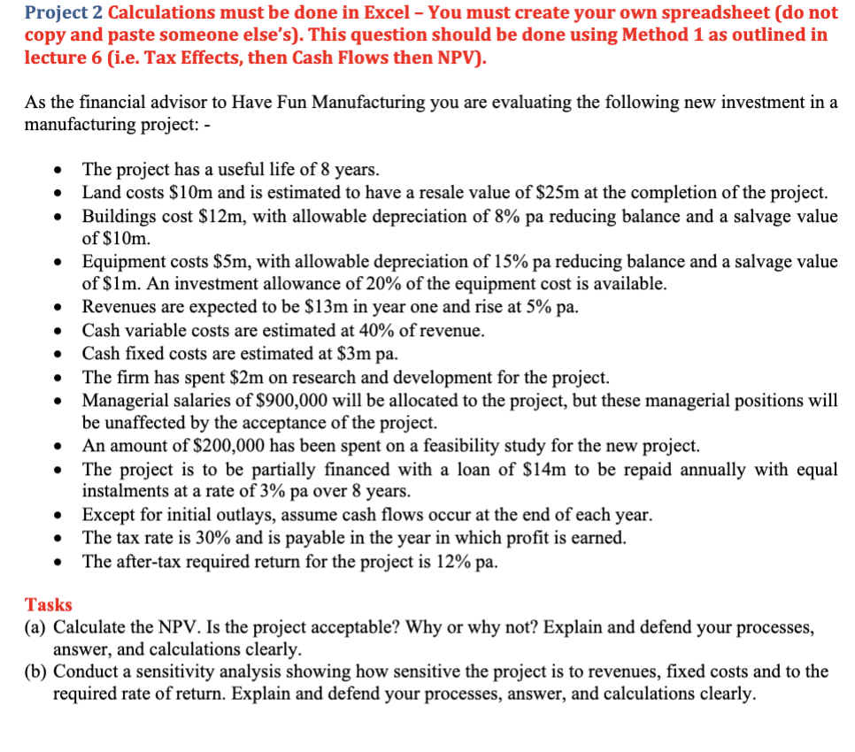 Solved Project 2 ﻿Calculations must be done in Excel - ﻿You | Chegg.com
