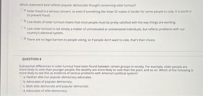 QUESTION 5 During the "invisible primary" people who | Chegg.com