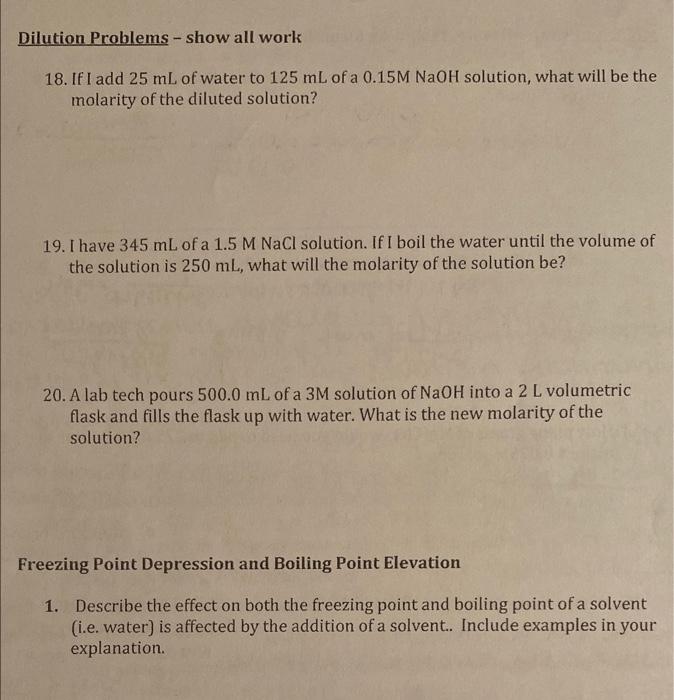 Solved Dilution Problems - show all work 18. If I add 25 mL | Chegg.com