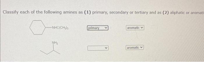 Solved Classify each of the following amines as (1) primary, | Chegg.com