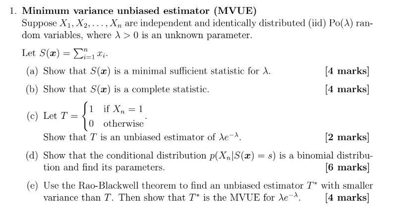 Solved 1 Minimum Variance Unbiased Estimator Mvue Suppose 