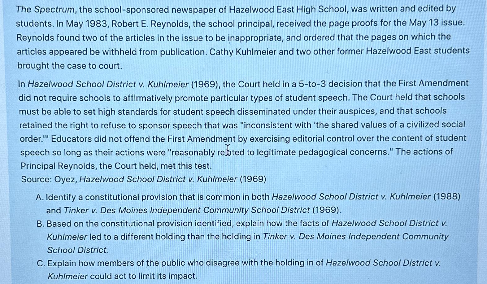 Solved The Spectrum, the school-sponsored newspaper of | Chegg.com