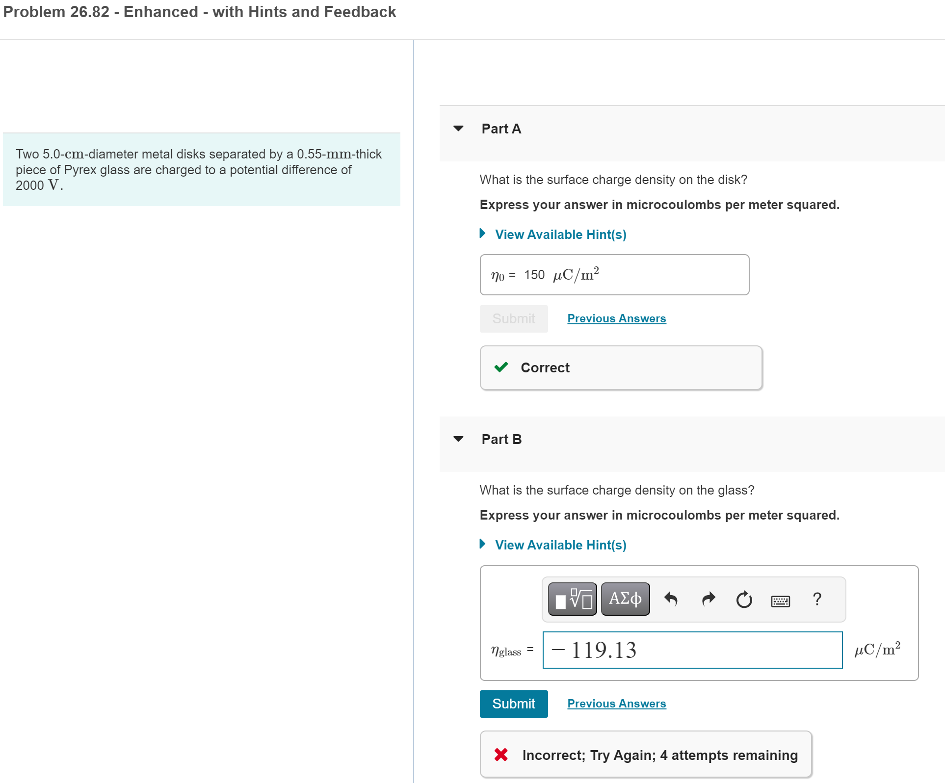 Solved Problem 26.82 - ﻿Enhanced - ﻿with Hints and | Chegg.com