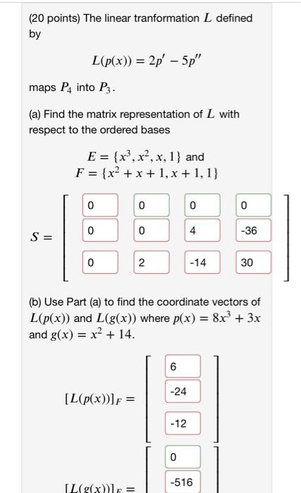 Solved (20 points) The linear tranformation L defined by | Chegg.com