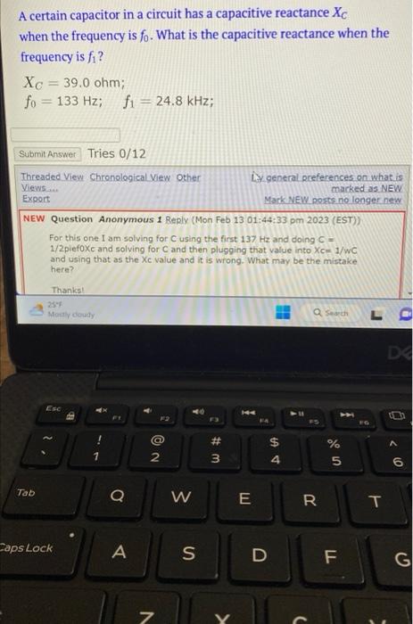Solved A certain capacitor in a circuit has a capacitive | Chegg.com