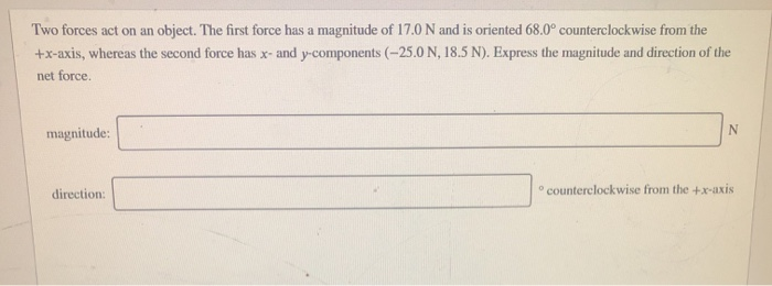 Solved Two Forces Act On An Object The First Force Has A
