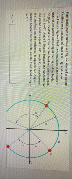 Solved M Four beads, each of mass m = 1 kg, are attached at | Chegg.com