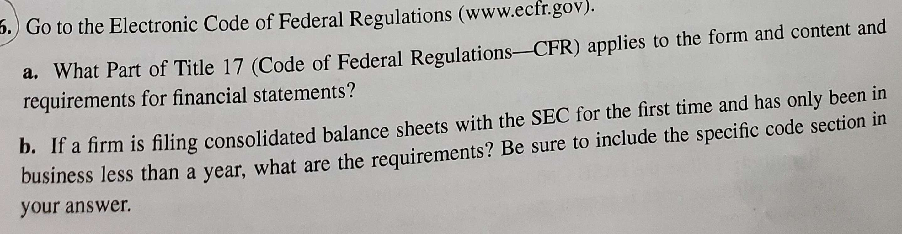 Solved Go to the Electronic Code of Federal Regulations | Chegg.com
