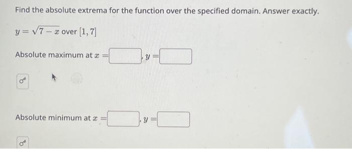 Solved Find the absolute extrema for the function over the | Chegg.com