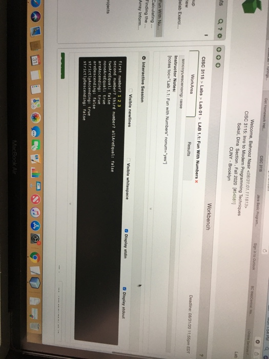 Solved 370 Workbench 1 CISC 3115 > Labs > Lab 01 > LAB 1.1: | Chegg.com