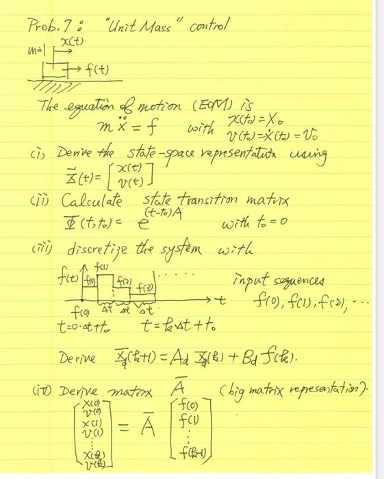Solved Prob.7: "Unit Mass" control The equation of motion | Chegg.com