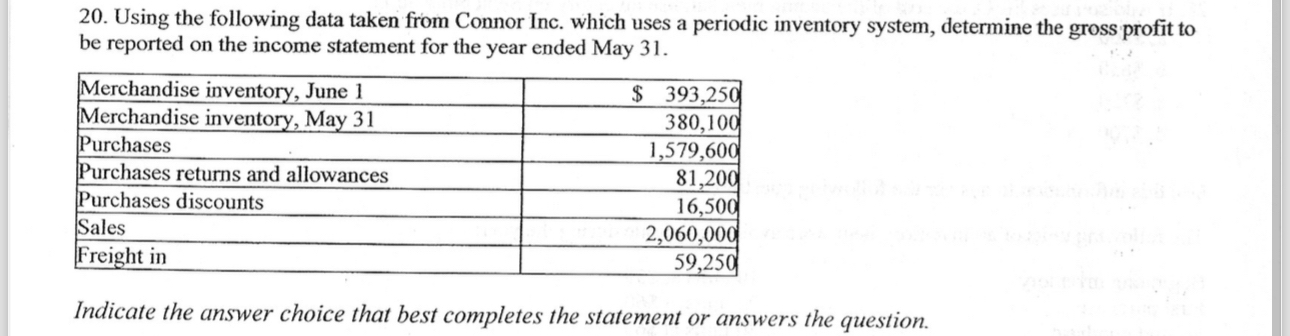 Solved Using the following data taken from Connor Inc. which | Chegg.com