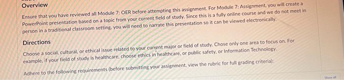 Solved Overview Ensure that you have reviewed all Module 7: | Chegg.com