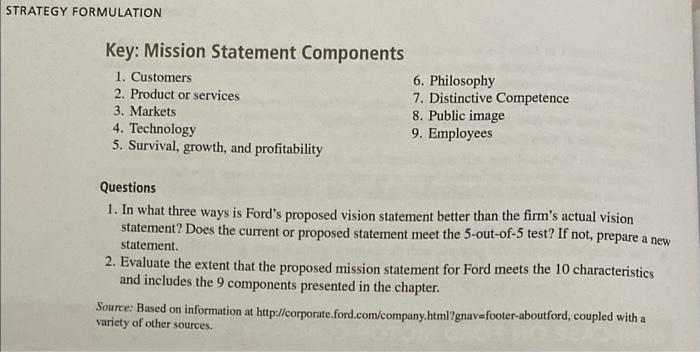 Solved EVALUATE FORD'S VISION FOR THE FUTURE AND MISSION FOR | Chegg.com