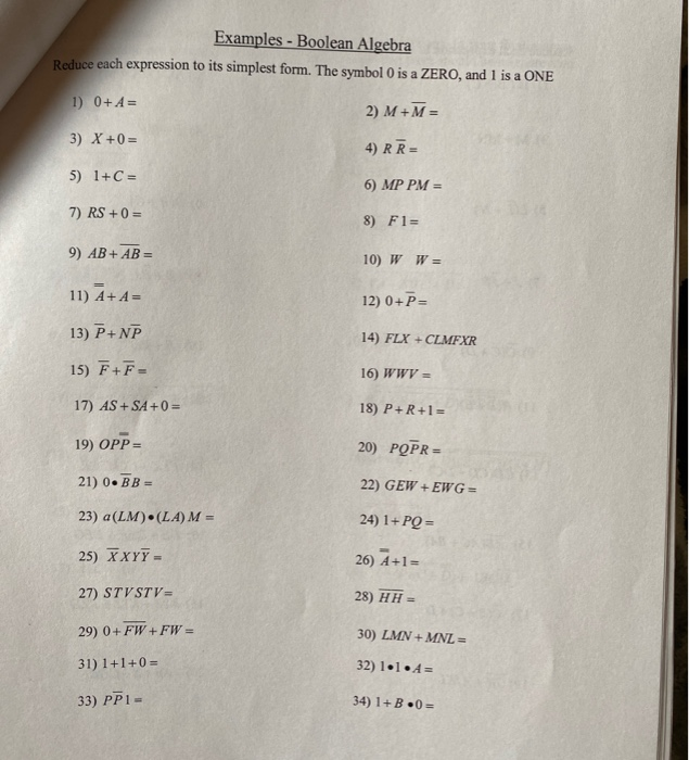 Solved Examples - Boolean Algebra Reduce each expression to | Chegg.com