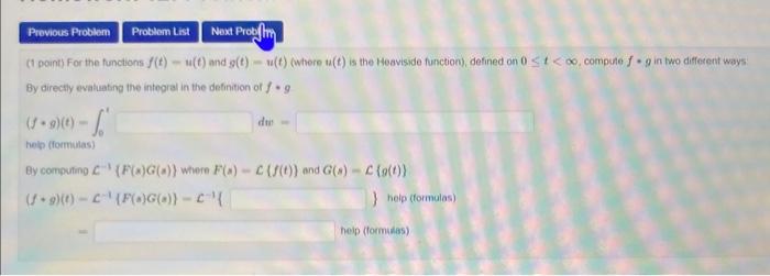 Solved (1 point) For the functions f(t)−u(t) and g(t)−u(t) | Chegg.com