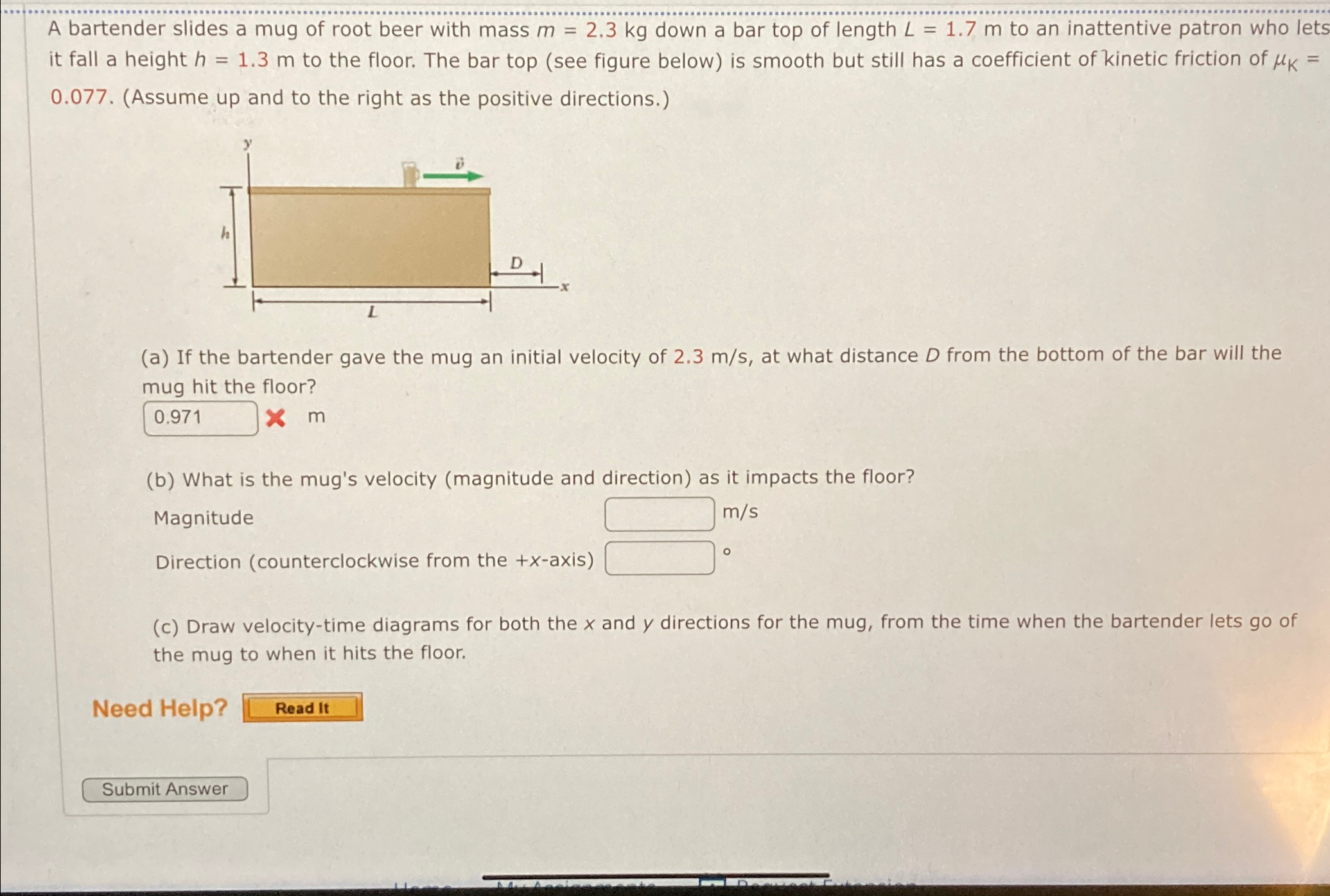 Solved A bartender slides a mug of root beer with mass | Chegg.com