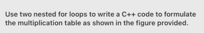 Solved Use two nested for loops to write a C++ code to | Chegg.com