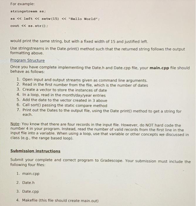 Solved Lab Instructions Create four files, main.cpp, Date.h, | Chegg.com