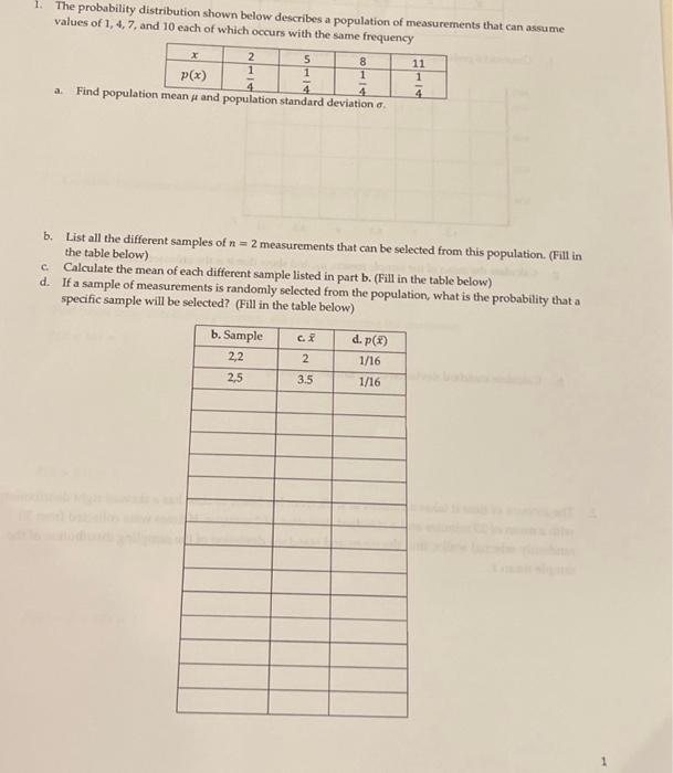Solved 1. b. The probability distribution shown below | Chegg.com