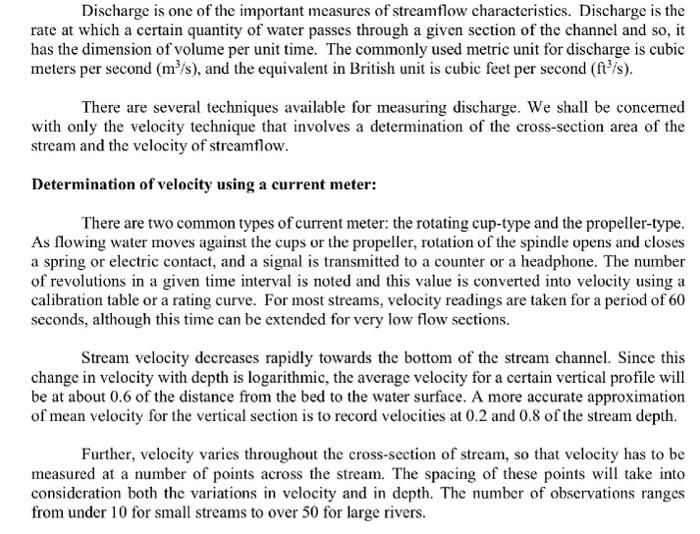 Solved Discharge is one of the important measures of | Chegg.com