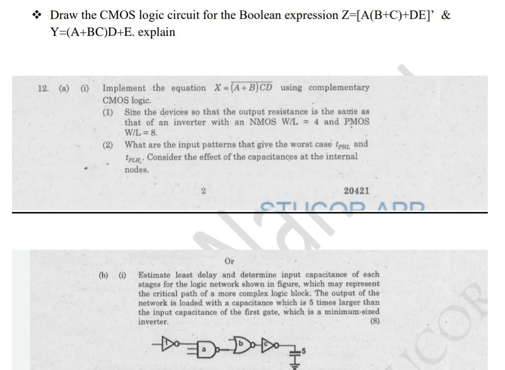 Solved Draw the CMOS logic circuit for the Boolean | Chegg.com