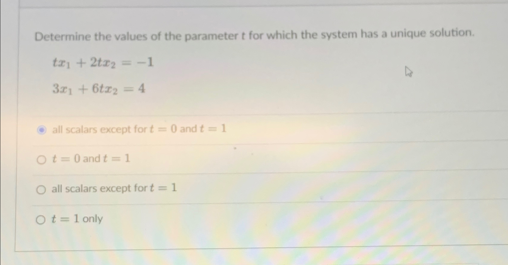 Solved Determine the values of the parameter t ﻿for which | Chegg.com